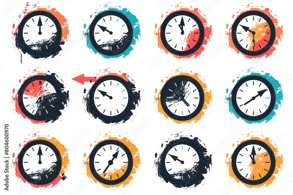Set of nine different clock faces in various colors. Suitable for time ...