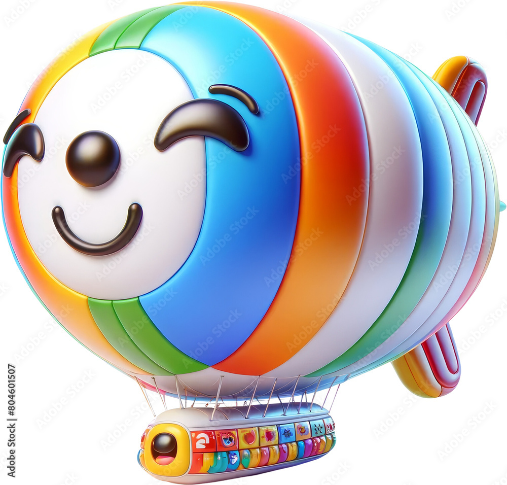 This is a blimp with the face of a happy winking emoji. The blimp is ...