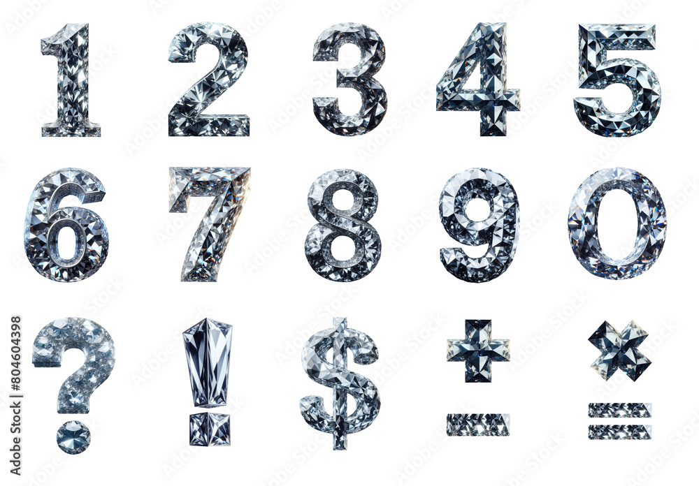 Unique diamond numbers (numerals) from 0 to 9. Numbers, exclamation ...