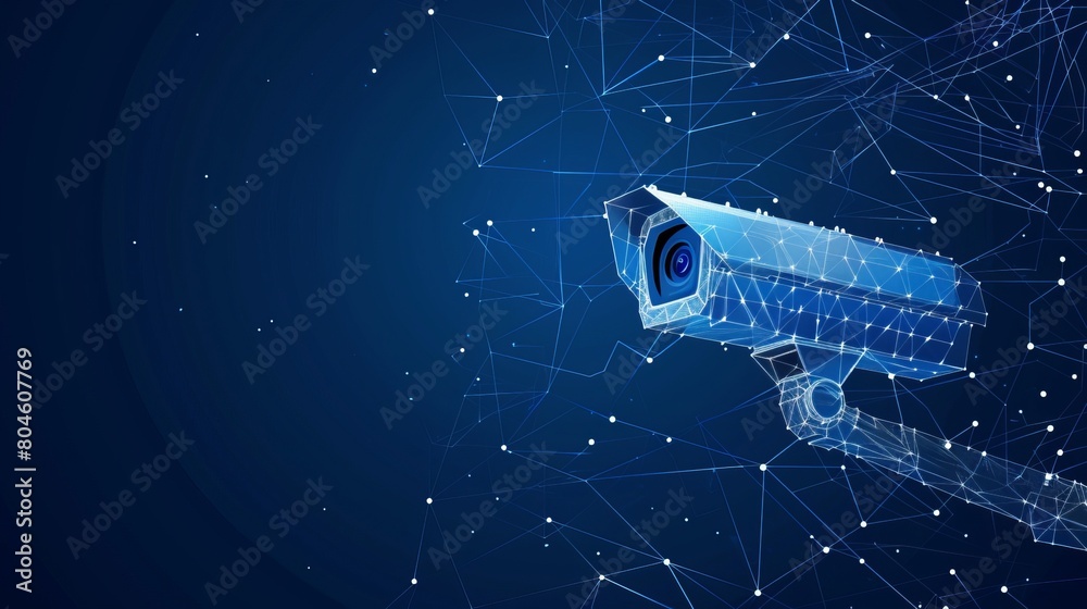 Modern CCTV surveillance concept depicted in abstract low poly ...