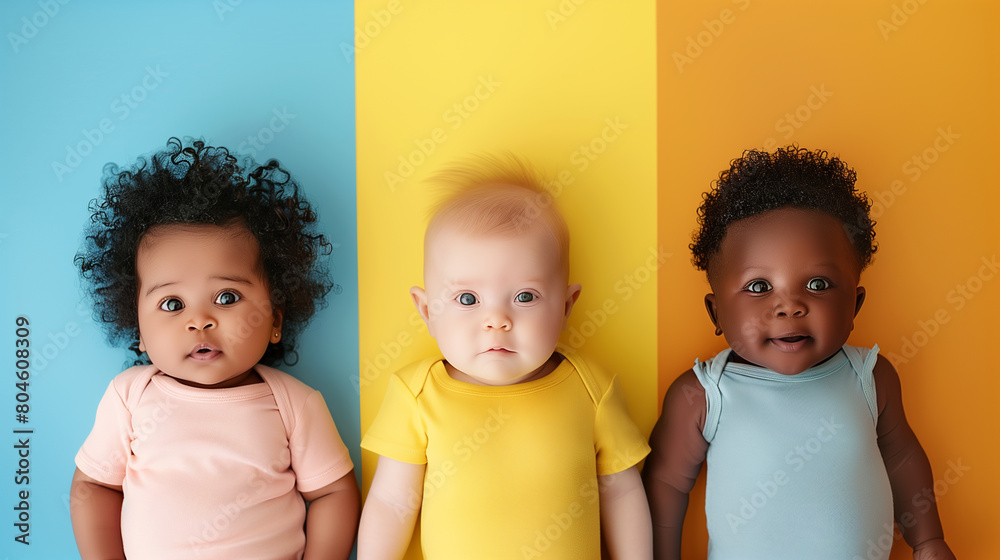 copy space, stockphoto, portrait shot of cute babies with different ...