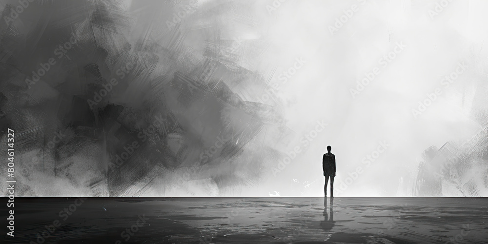 Loneliness (Light Gray): A single figure standing alone, symbolizing ...