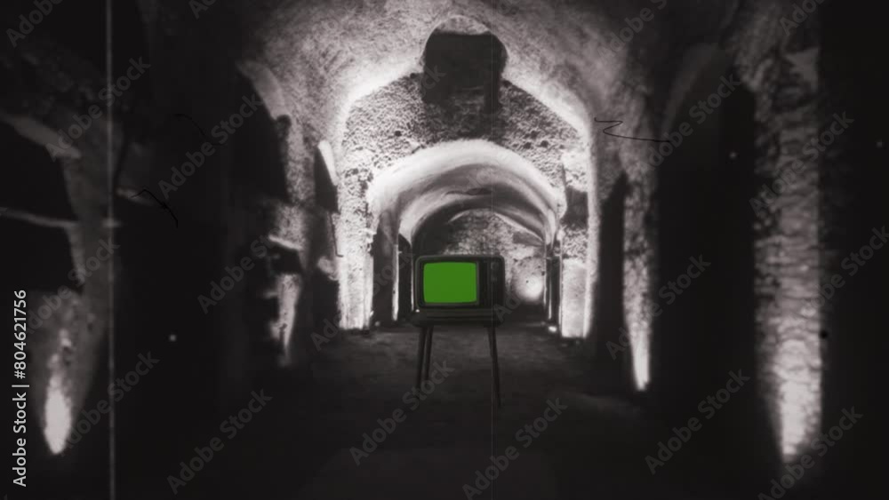 Green Screen Television Cave Structure Old Film Texture TV, Tracking ...