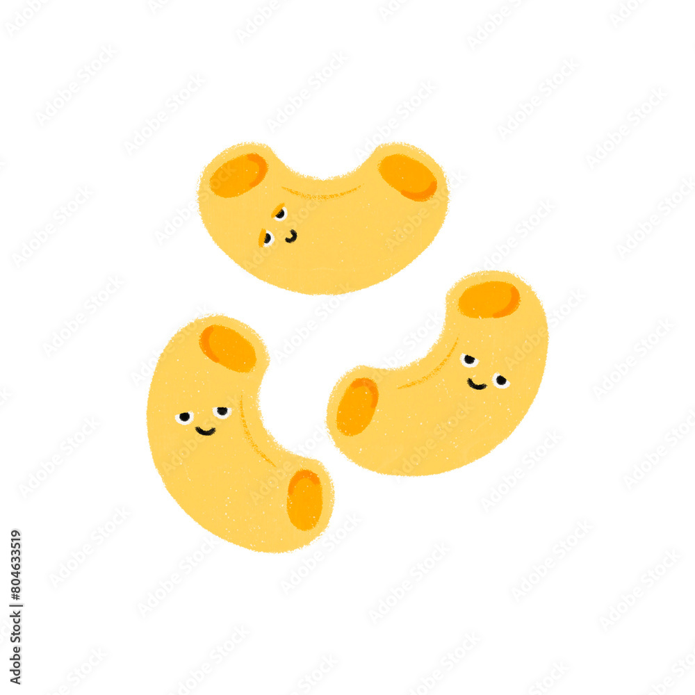 cute kiddy cartoonish sleepy macaroni character Italian pasta hand ...