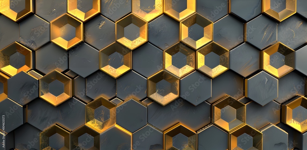 3d render of grey and gold abstract background with golden geometric ...