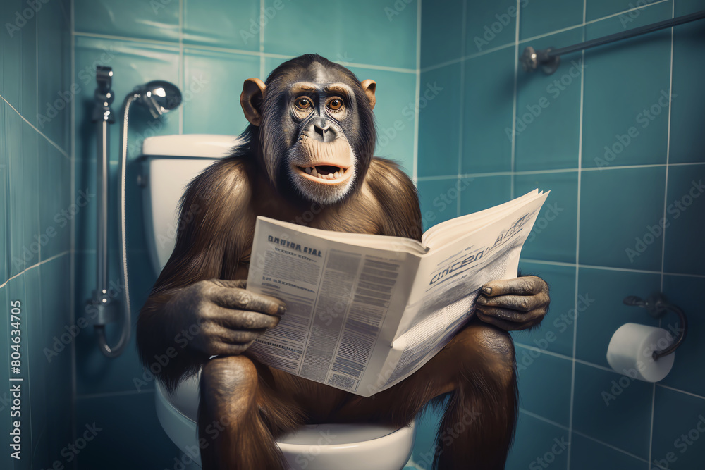 chimpanzee on toilet, AI generated Stock Photo | Adobe Stock