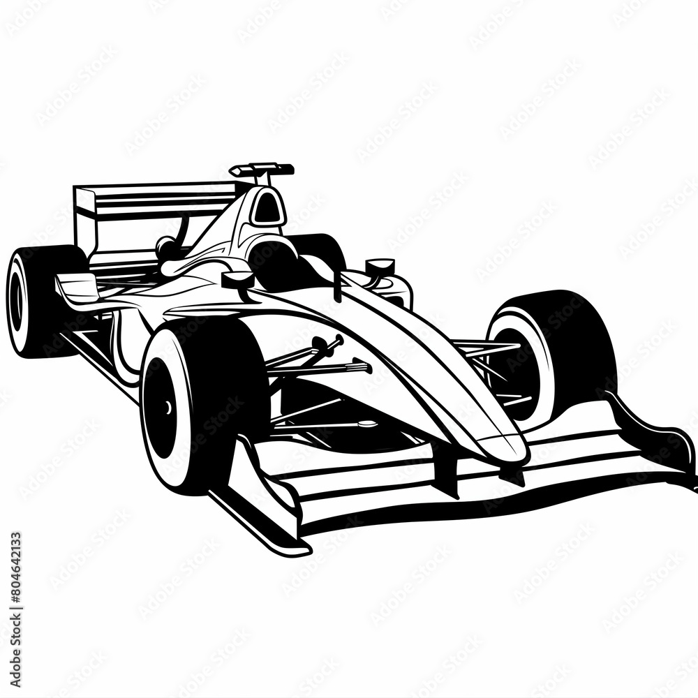 High-Speed Formula Racing Car Line Art for Coloring, Open-Wheel Race ...