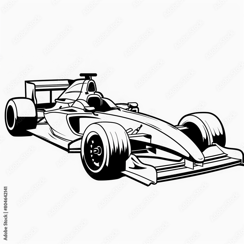 Modern Formula Race Car Line Art for Coloring, Detailed Open-Wheel ...