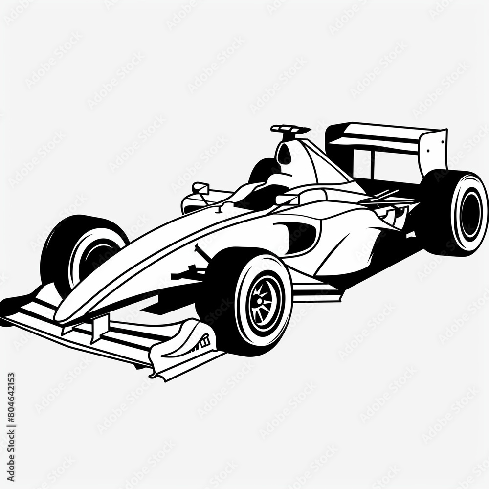 Advanced Formula Racing Car Line Art for Coloring, Dynamic Open-Wheel ...