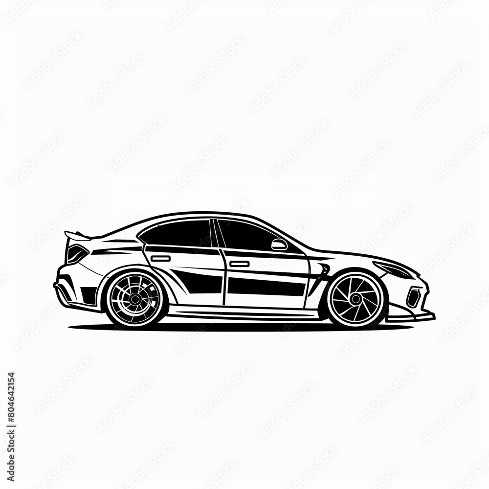 Sleek Performance Sedan Car Line Art for Coloring, Modern Sporty ...
