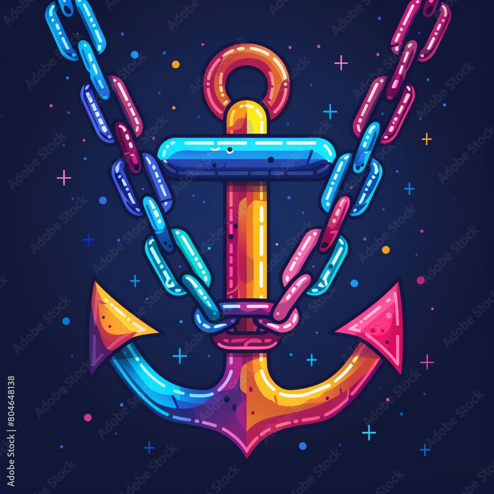 Sleek and simple depiction of an anchor with various links attached ...