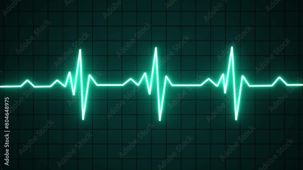 Glowing neon blue color heartbeat rate and pulse line with grid, EKG ...