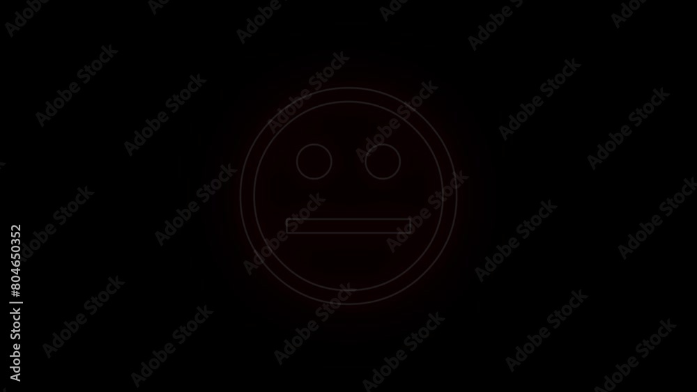 Glowing red neon neutral face emoticon symbol blinking animation. No ...
