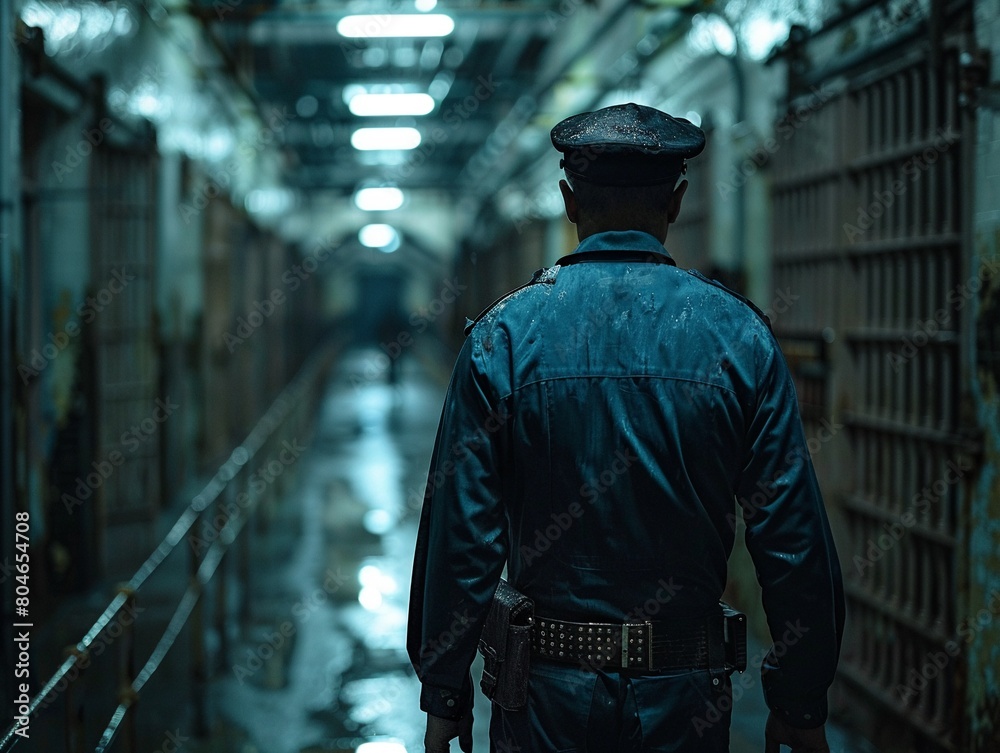 A sentinel of the penitentiary, a guard watching over the inmates with ...