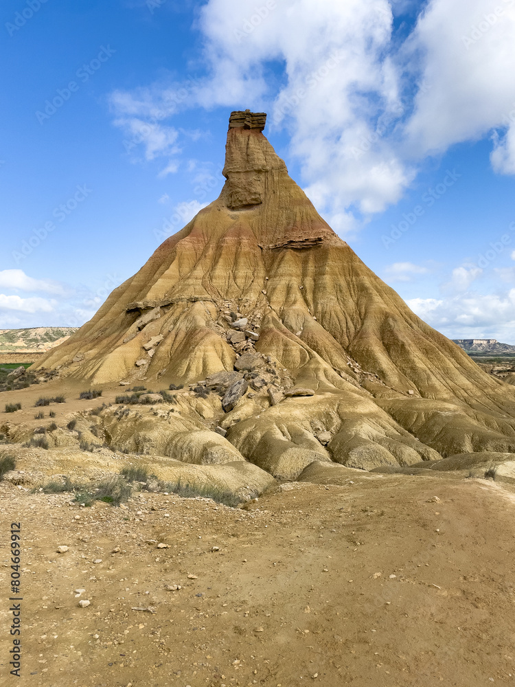 Las Bardenas Reales. Sentry of the Plains. Desert. A towering, cone ...