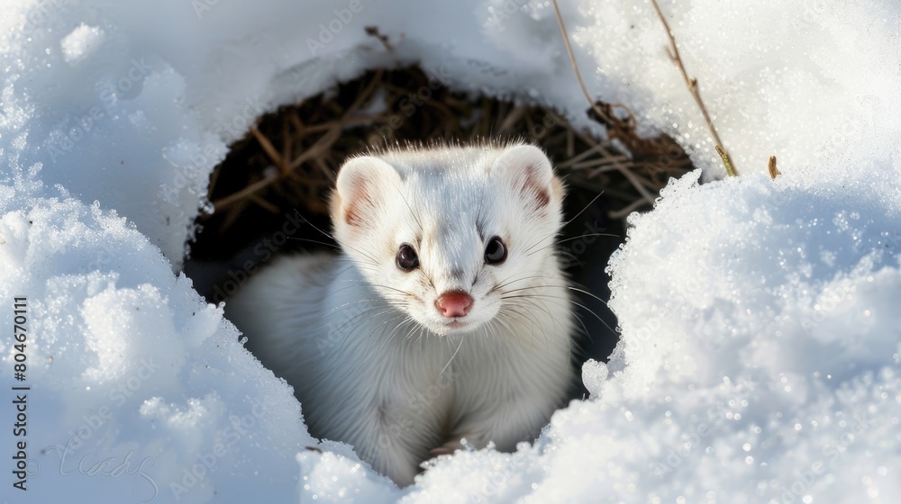 Wild Winter Weasel: Captivating Least Weasel in Its Snowy Habitat with ...