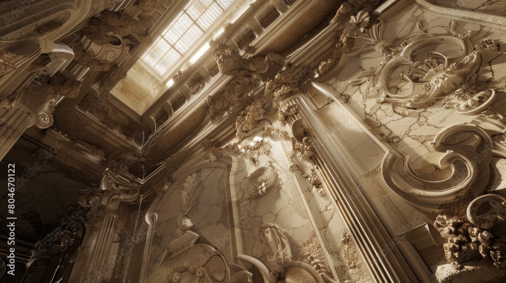 Baroque, barocco ornate gold and marble ceiling non linear reformation ...
