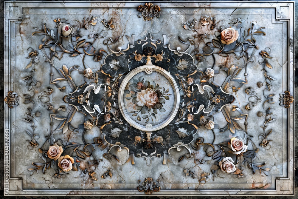 Baroque, barocco ornate gold and marble ceiling non linear reformation ...