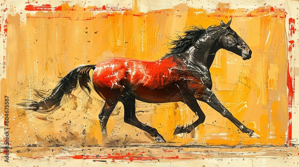 Red and Black Horse Run - a painting by Artist Name, featuring a ...