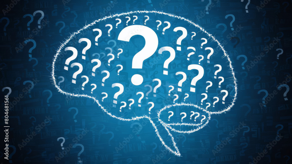 Brain image filled with question marks, symbolizing the process of ...