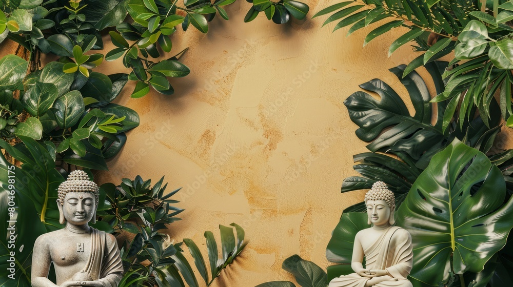 Vesak, wesak Day Celebration Banner Featuring Buddha Statues and Lush ...