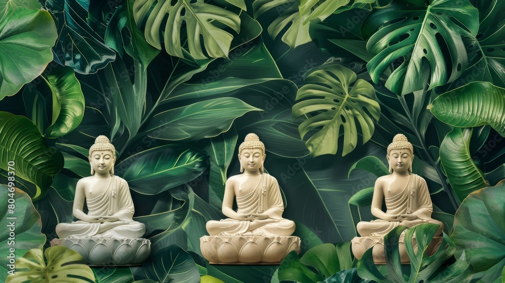 Vesak, wesak Day Celebration Banner Featuring Buddha Statues and Lush ...