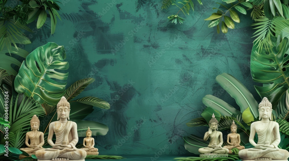 Vesak, wesak Day Celebration Banner Featuring Buddha Statues and Lush ...