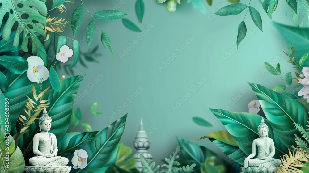 Vesak, wesak Day Celebration Banner Featuring Buddha Statues and Lush ...