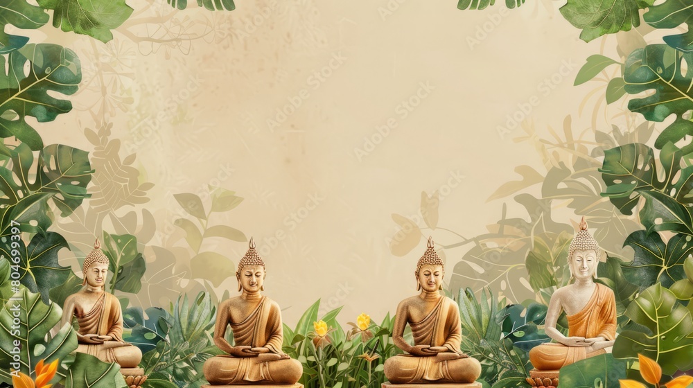 Vesak, wesak Day Celebration Banner Featuring Buddha Statues and Lush ...