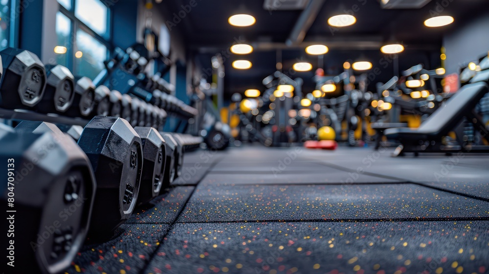 This photo captures an upscale gym interior, outfitted with a variety ...