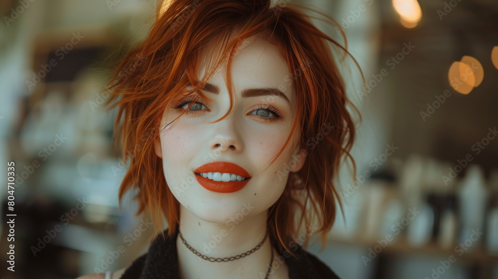 Portrait of a redhead woman in fashionable clothing. Fashion beauty ...