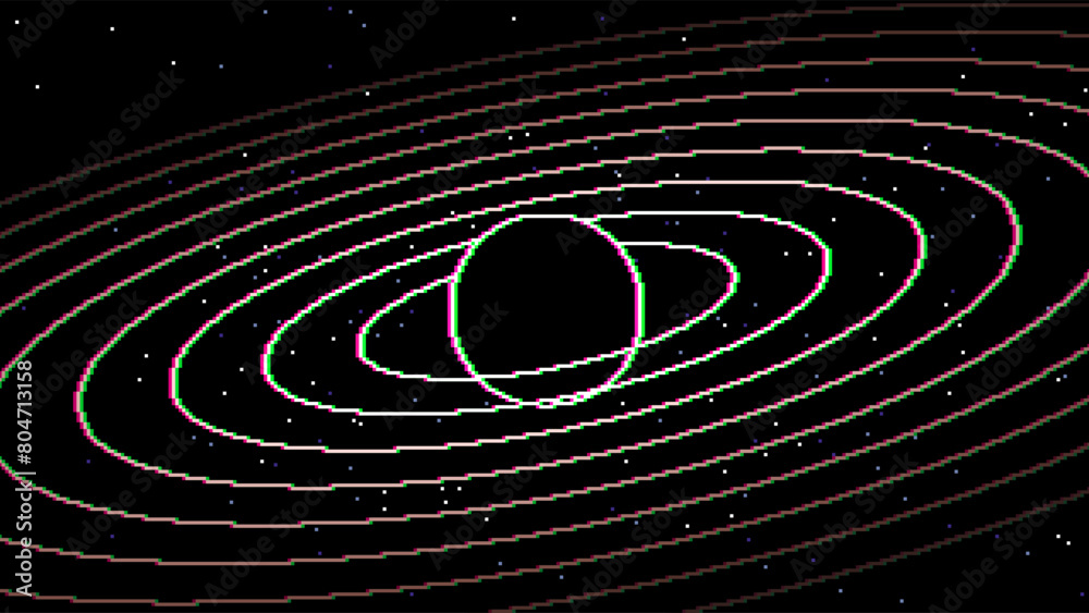 Retro pixel art solar system orbits. Cosmic background with 8-bit video ...