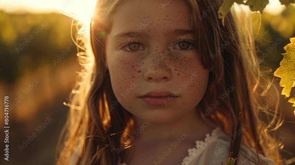 A happy girl with red Surfer hair and freckles is smiling at the camera ...
