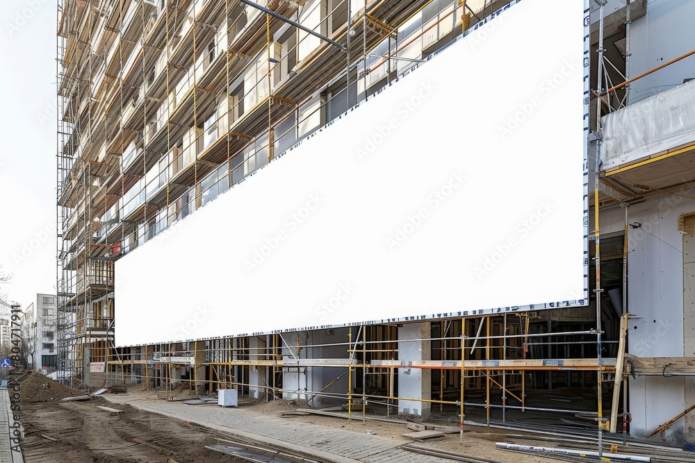 Long blank hoarding with space for advert mockup on construction site ...