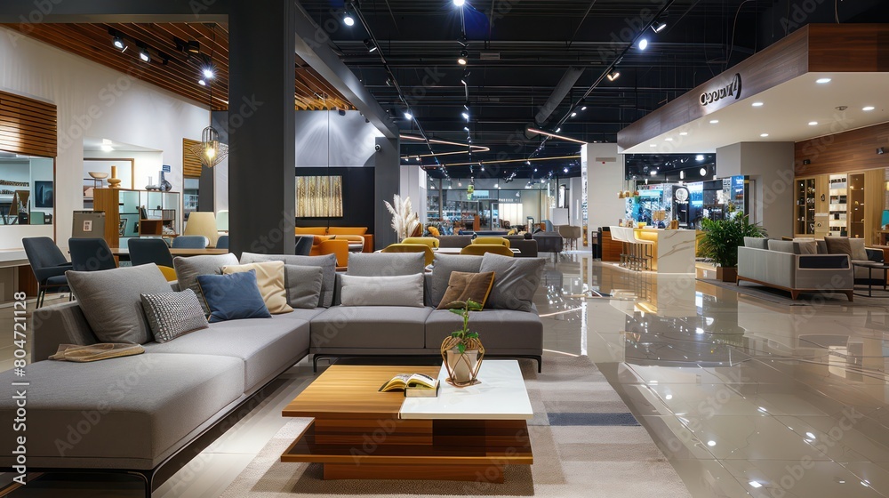A modern and inviting furniture showroom displaying varied couch styles ...