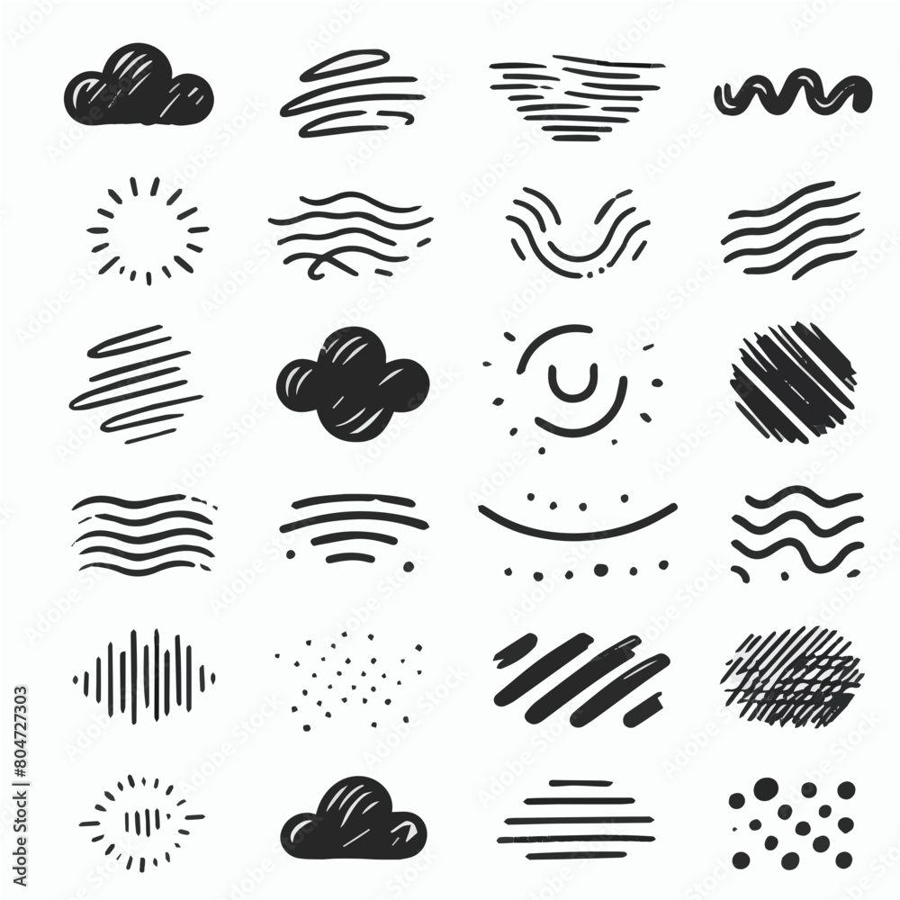 Scribble doodle underline emphasis line shape set. Hand drawn brush ...