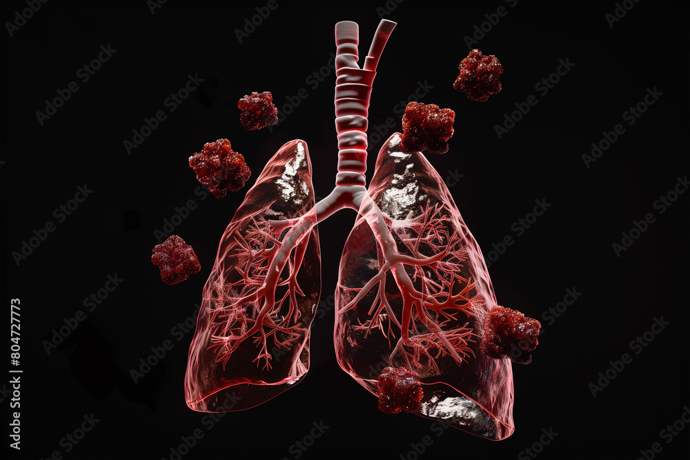 Medical Illustration Depicting Bronchial Cancer in Human Lungs Against ...