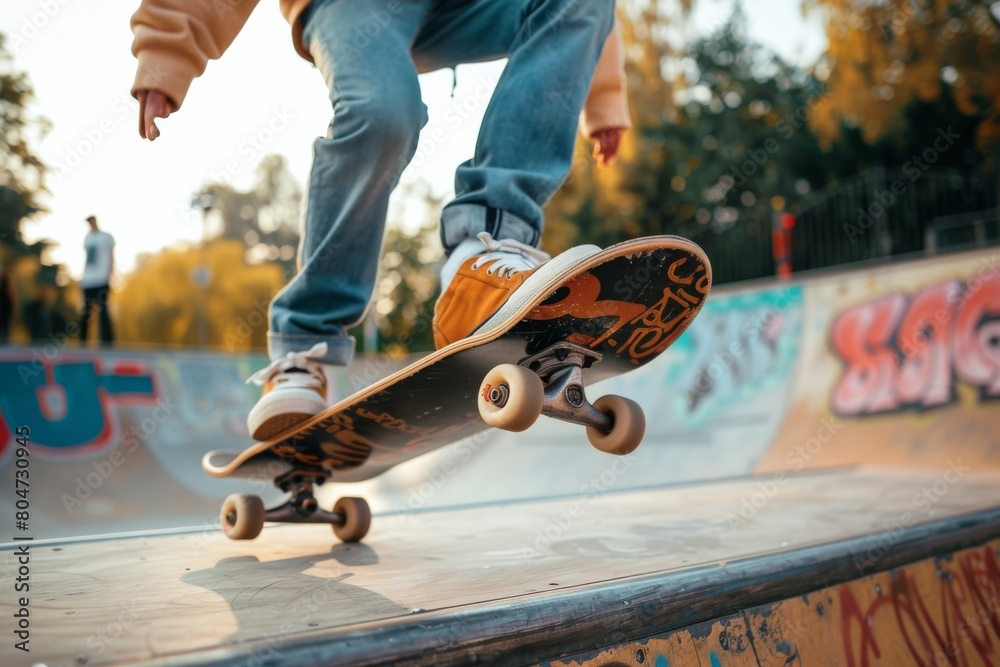 Captivating image of a skateboarder mid-motion on the ramp, showcasing ...