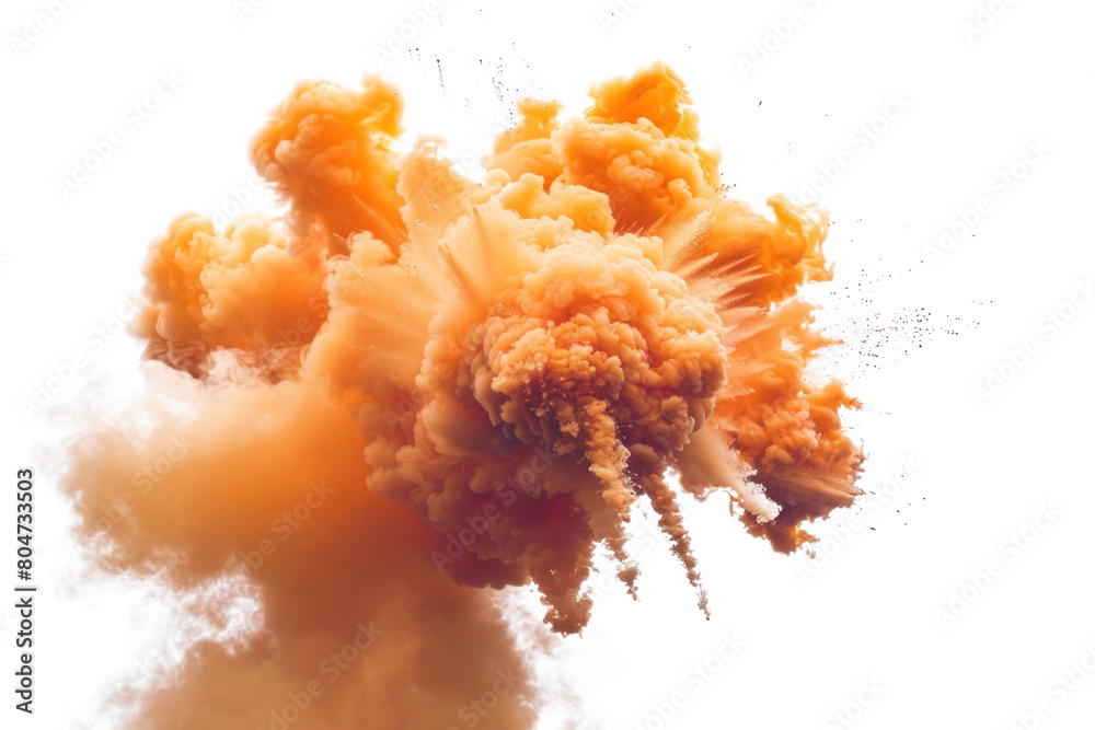 Bright orange smoke cloud explosion on transparent background. Stock ...