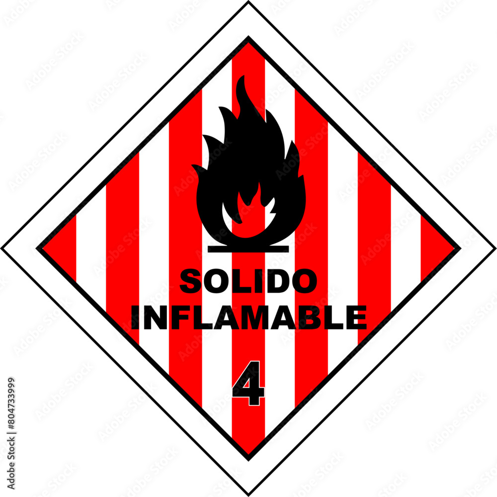 vm4, sólido inflamable, 4, pictograma, vector, imagen, indicar, anuncio ...