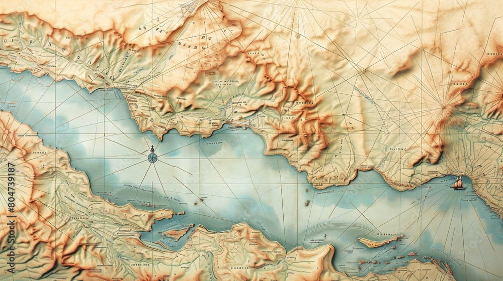 Vintage topographical map showing detailed elevation contours and ...
