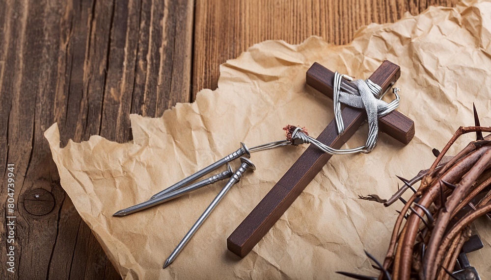 cross made with crucifixion nail and blood on ancient paper crucifixion ...