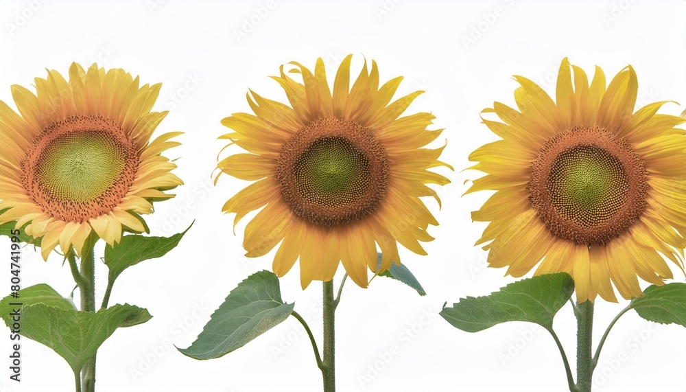 cut out sunflower beautiful fresh yellow sunflower with green leaves ...