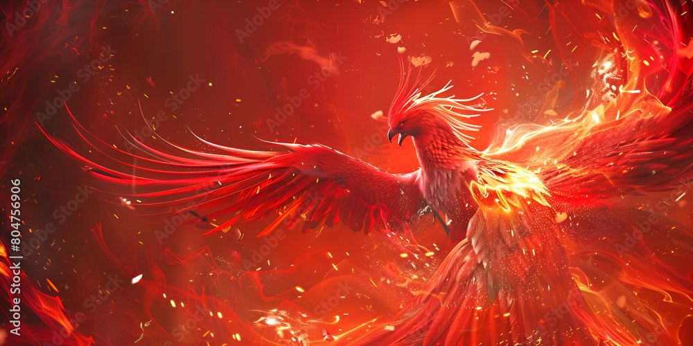 abstract red background with drops on rooster, Red fire phoenix ...