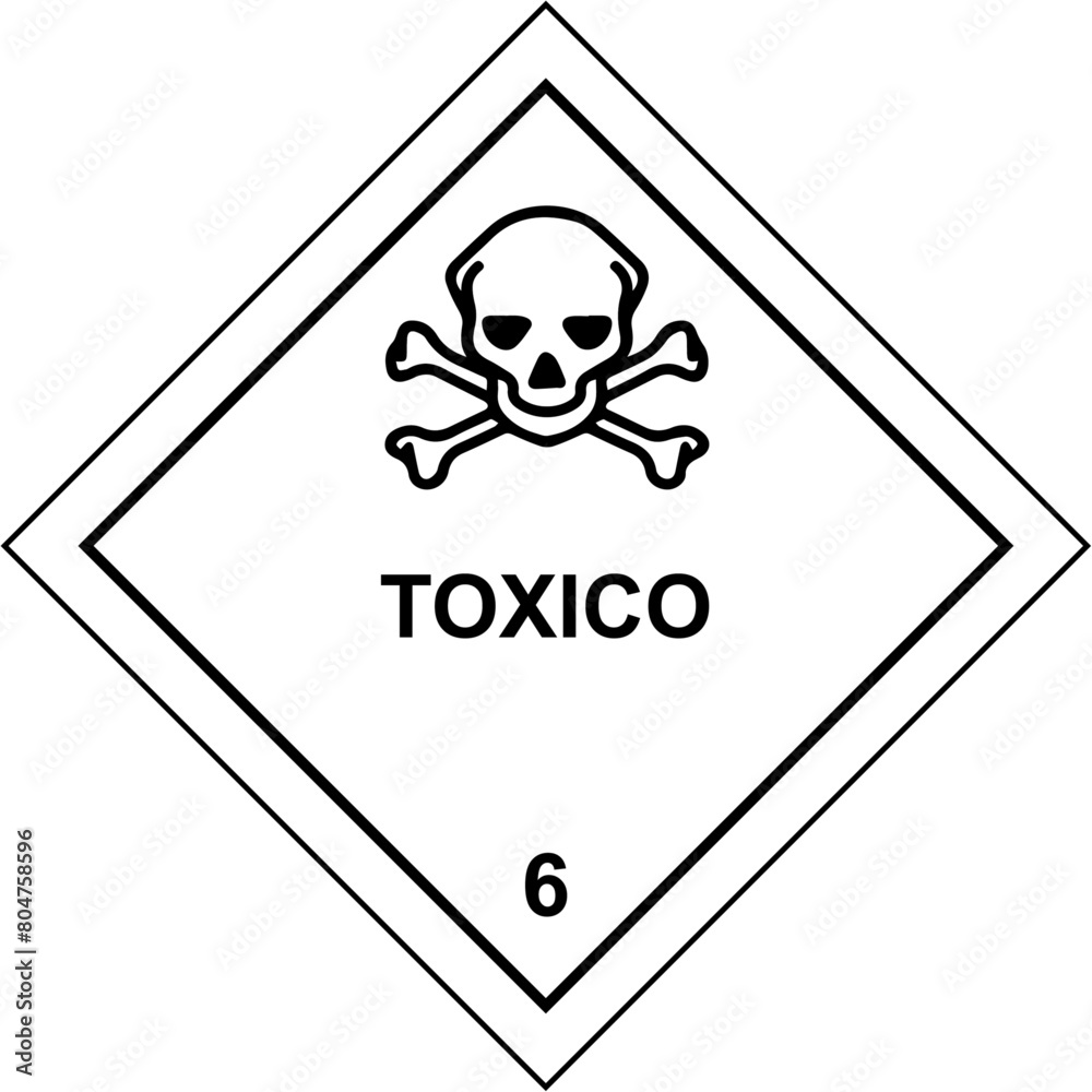 TOXICO 6, vm6.2, 6, cuidado, pictograma, vector, imagen, indicar ...