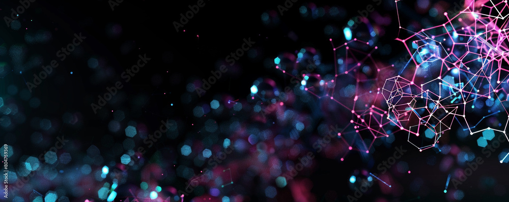 Cosmic black background with neon minimal molecular formations vibrant ...