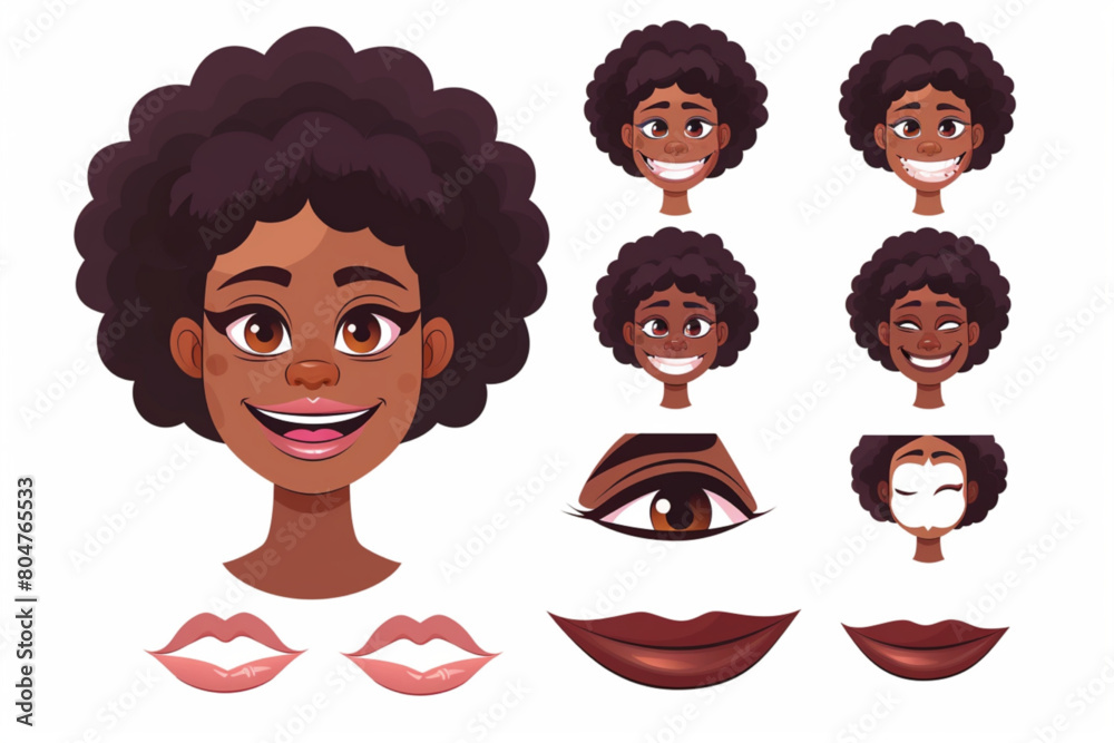 Vetor de African woman face avatar construction cartoon set. Young ...