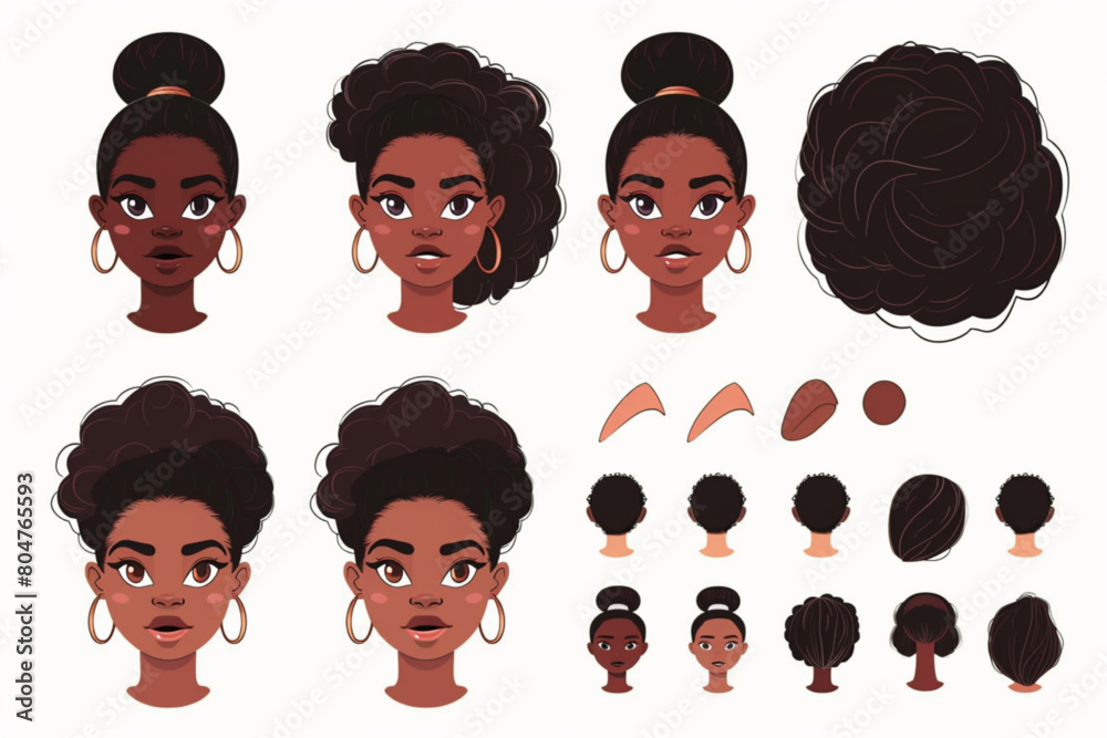 African woman face avatar construction cartoon set. Young female ...