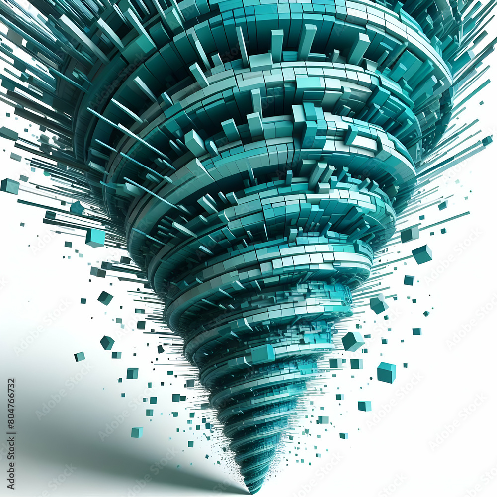 Tornado hecho de formas geométricas tridimensionales sobre fondo blanco ...
