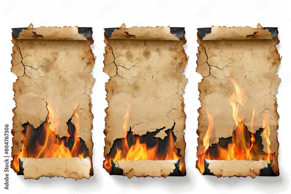 Burning paper pieces set isolated on transparent background. Vector ...